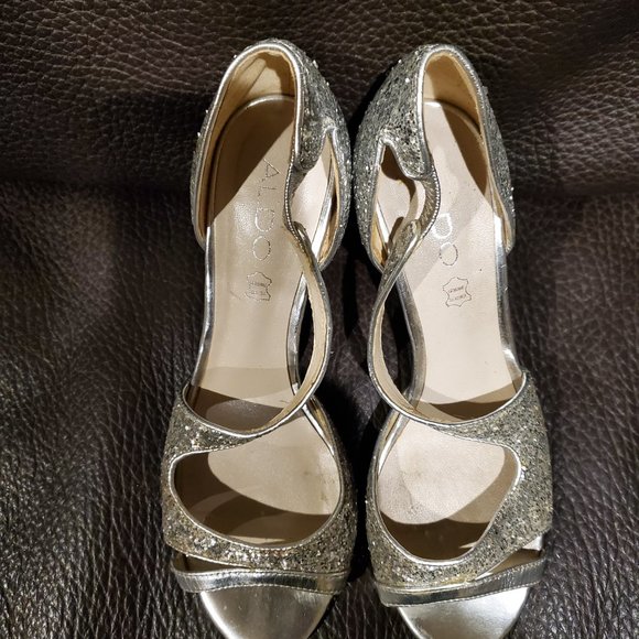 Aldo | Shoes | Aldo Womens Evening Wear Silver Glitter Stiletto Heels ...